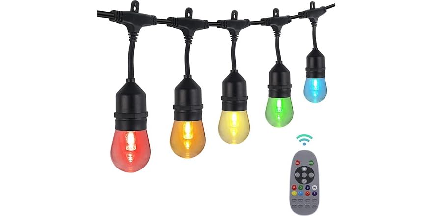 HBN 48ft Outdoor String Lights w/ Remote