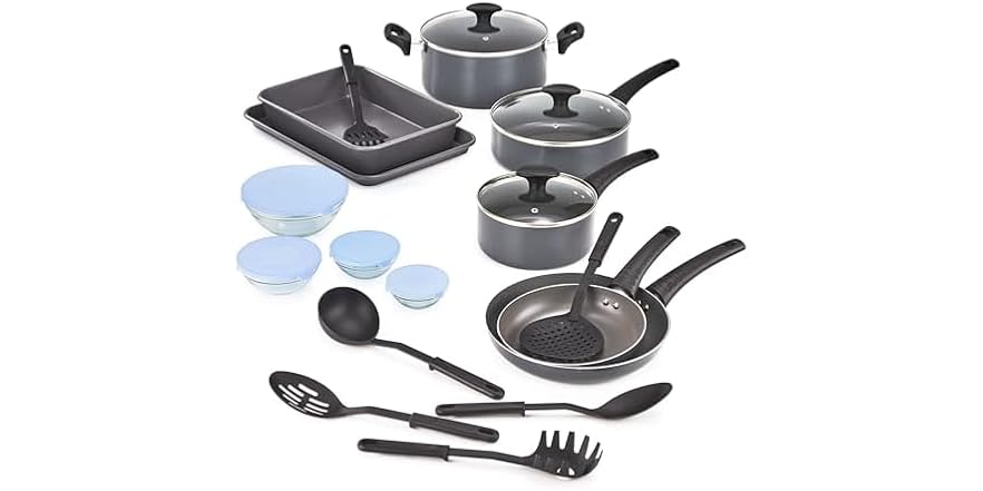 BELLA Nonstick Cookware Set w Glass Lids - Aluminum