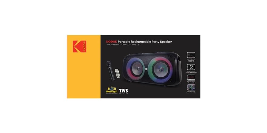 KODAK 6.5" Double-Woofer Party Speaker w/ Mic