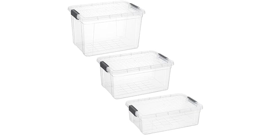 Superio Clear Storage Boxes with Lid, 3 Pack