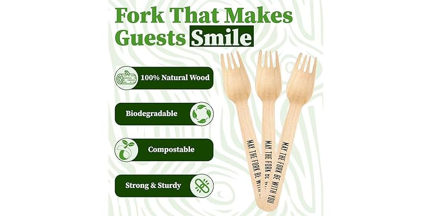 Perfect Stix Wooden Fork, May the Fork Be With You Print, 50 Count