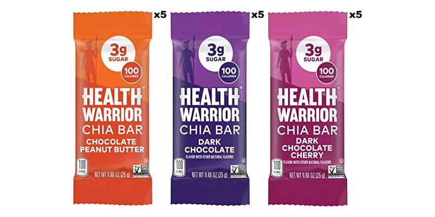 Health Warrior Chia Bars, Chocolate Variety Pack,15 Count