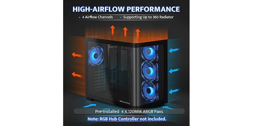 darkFlash ATX Mid-Tower PC Case, Black