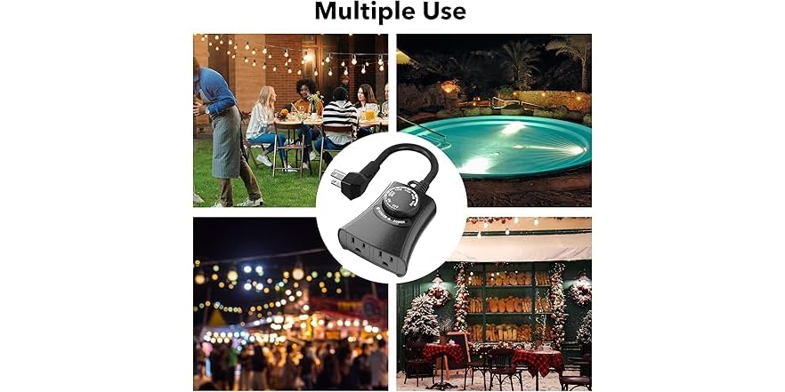 HBN Waterproof Outdoor Photocell Light Timer - 2 Outlets