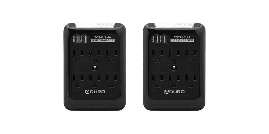 Aduro Charging Station/Surge Protector w/6 outlets, 2 USB