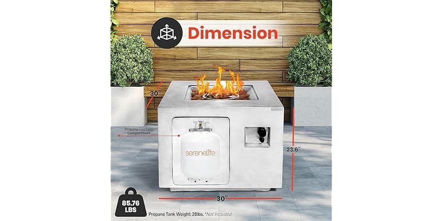 SereneLife Outdoor Propane Fire Pit Table