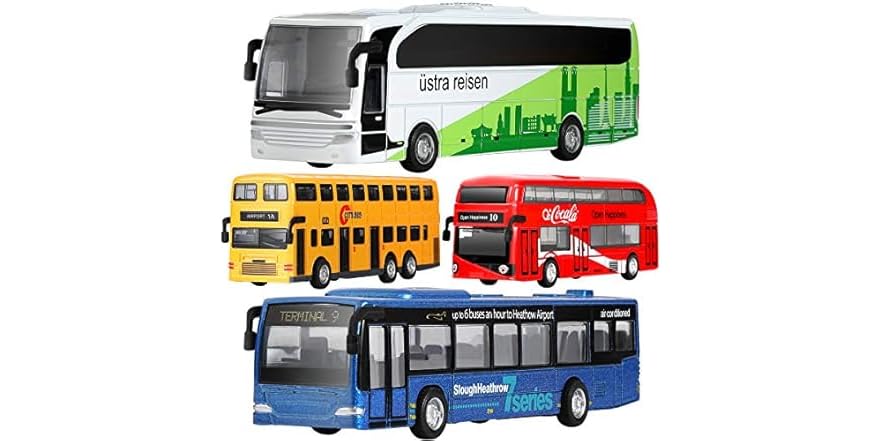 Set of 4 Kids Die-Cast Metal Toy Buses