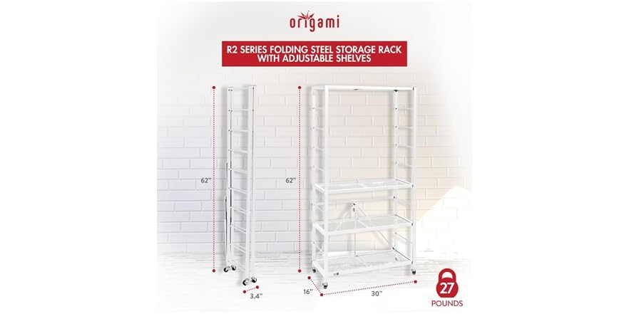 Origami 4 Tier Adjustable Shelf Rack - White