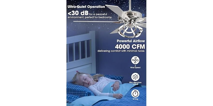 ACEROCK 52" Ceiling Fan w/ Light, Galaxy Design, Black
