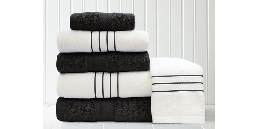 100% Cotton Quick Dry Stripe/Contrast Towel Set, 6 Piece