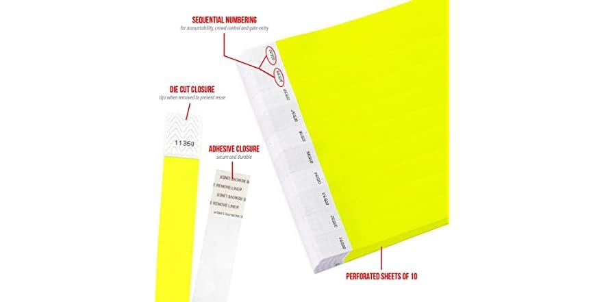 WristCo 3/4" Tyvek Wristbands, Neon Yellow