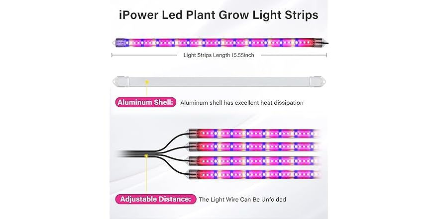 iPower LED Grow Light Strips, 4 Tubes