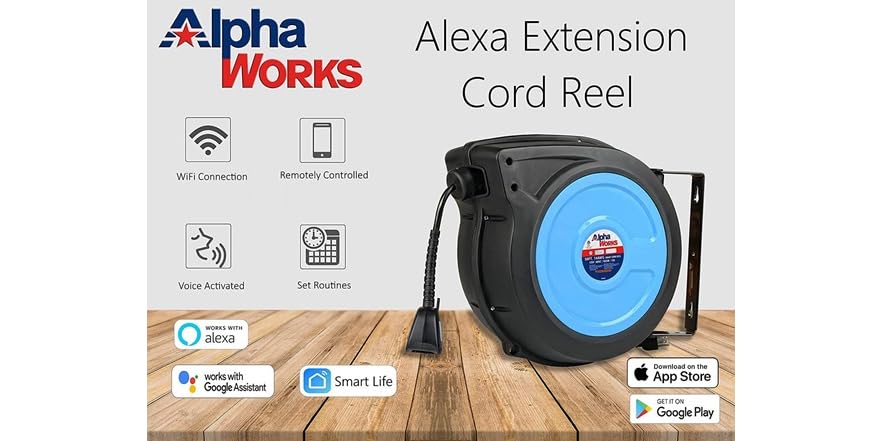 AlphaWorks 50' Alexa Smart Plug Extension Cord Reel