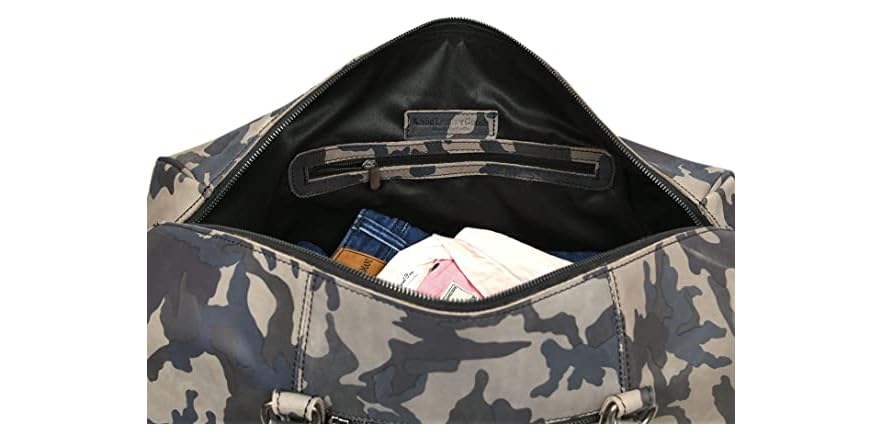 Aaron Leather 20" Leather Travel Duffel Bag, Camo Print