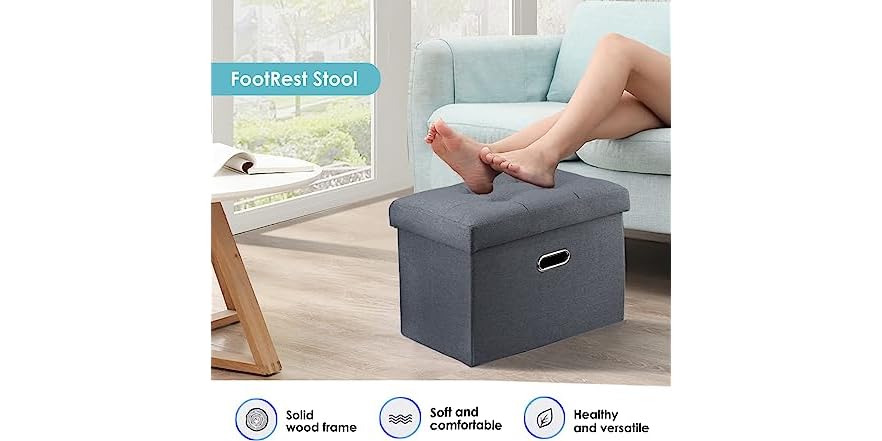 Ottoman Folding Footrest Storage, Grey, 17*13*13in