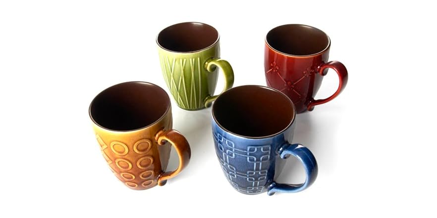 BIA Set of 4 14 oz Mugs-Raised Pattern