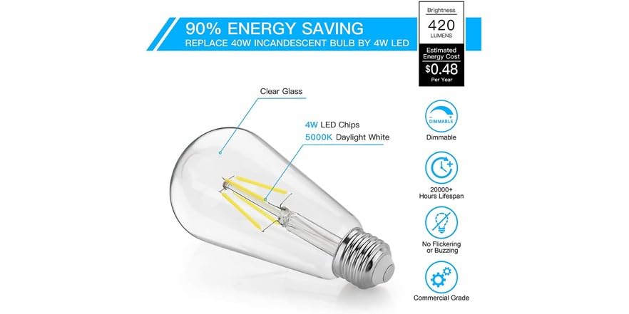 LED Edison Bulb, Dimmable, 12-pack