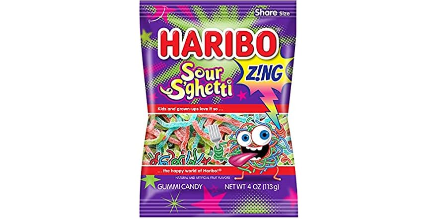 Haribo Gummi Candy, Z!ING Sour S'Ghetti (Pack of 12)