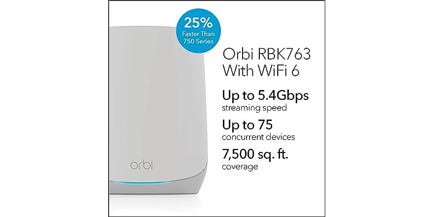 NETGEAR Orbi RBK763-100NAR AX5400 Tri-band WiFi 6 Mesh System (Open Box)