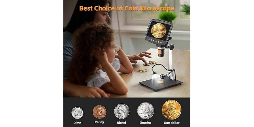 12MP 1500X HDMI Digital Coin Microscope with 7'' LCD Screen