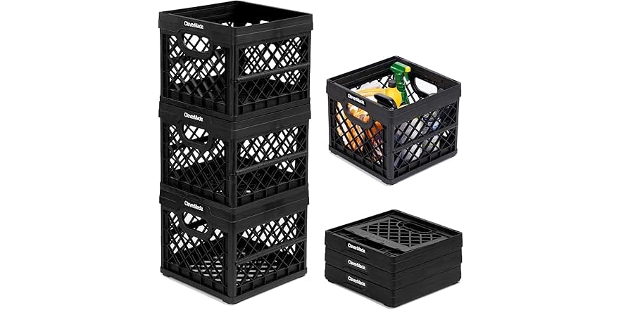 CleverMade Collapsible Milk Crate, Black, 1PK 25L