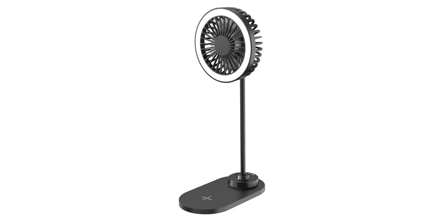 IllumiBreeze Black LED Desk Fan with Wireless Charging Base