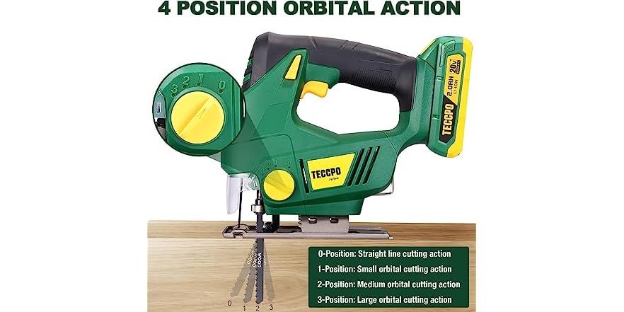 TECCPO Cordless Jigsaw, 20V MAX 2.0Ah Jig Saw Kit