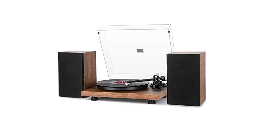 1 BY ONE Vinyl Record Player with Bookshelf Speakers