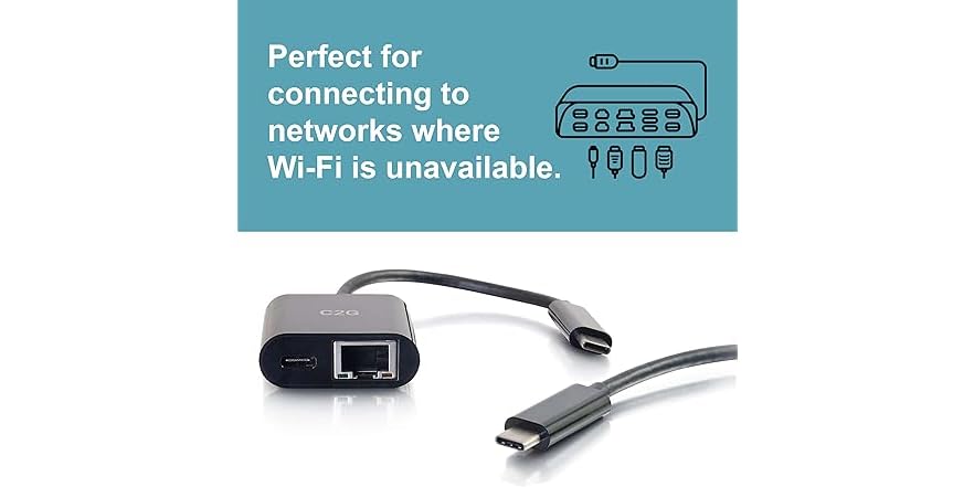 C2G USB-C Adapter and Ethernet Adapter with Power
