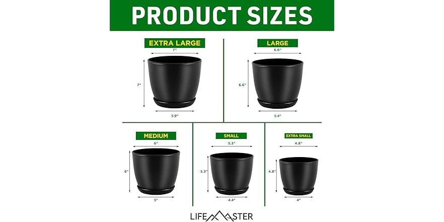 Lifemaster Plant Pots, 5 sizes 987536