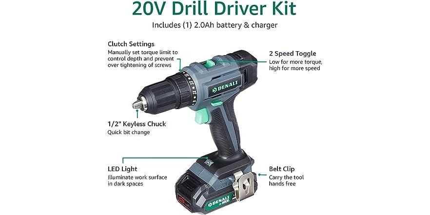 Denali by SKIL 20V Cordless Drill Driver Kit