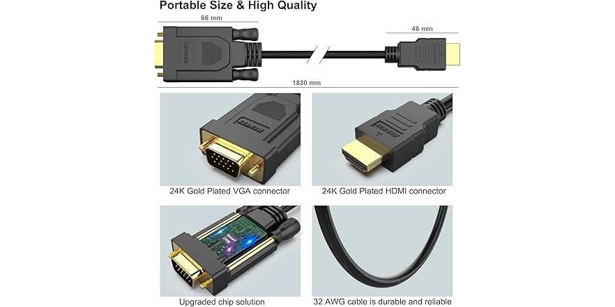 (5 PACK) HDMI to VGA 6FT Uni-Directional HDMI (Source) to VGA (Display ...