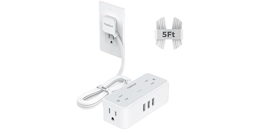 TESSAN 5ft SP Power Strip (4 Outlets, 3 USB-A)