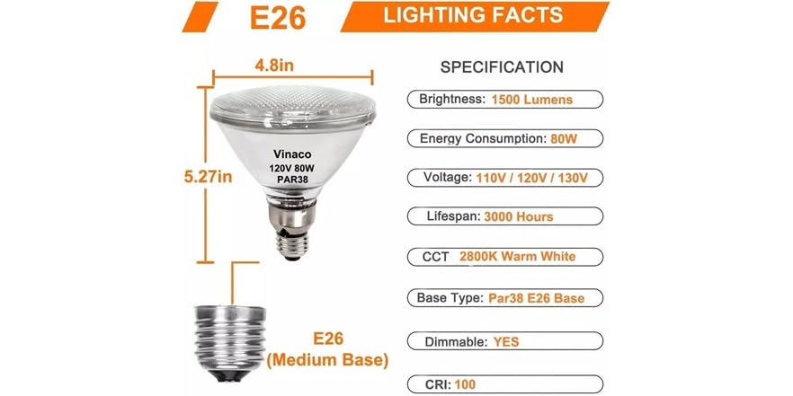 4Pk Vinaco PAR38 Flood Llight Bulbs (80-or-100W)
