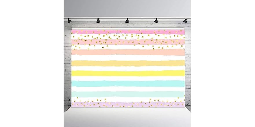 7x5ft Gold Confetti Rainbow Stripes Banner