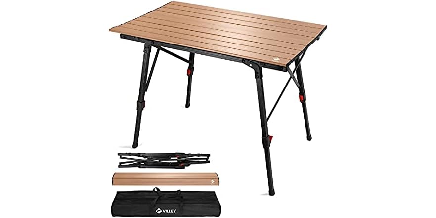 VILLEY Portable Camping Table Adjustable Legs