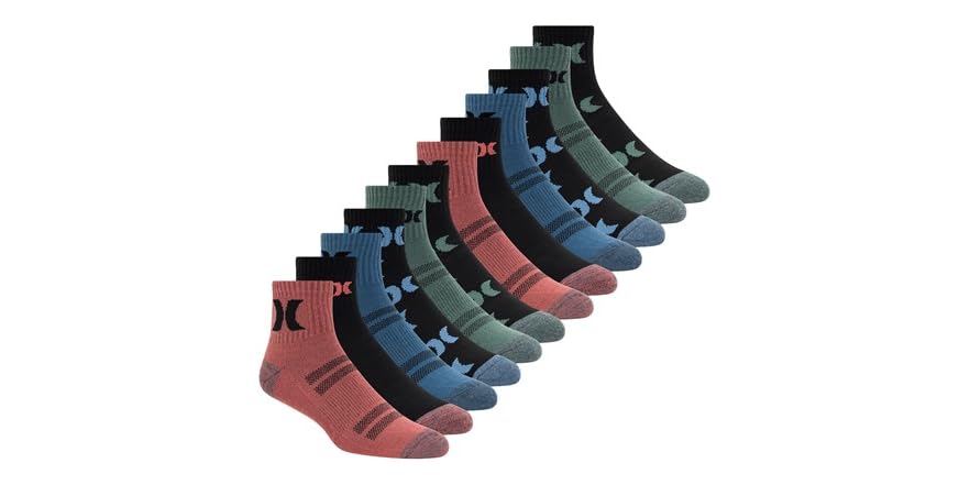 Hurley Men's 12-Pairs Quarter Crew Socks