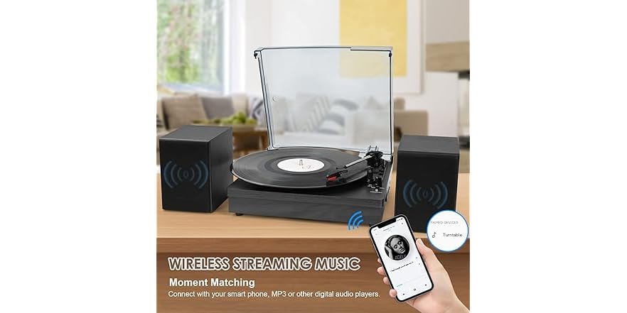 Record Player for Vinyl with Speakers, 3-Speed