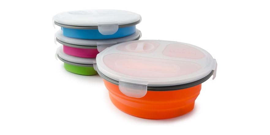 Three Compartment Round Lunch Box 4-Pack