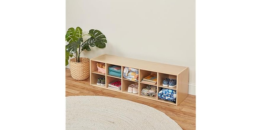 ECR4Kids Streamline 10 Cubby Tray Storage Cabinet, Natural