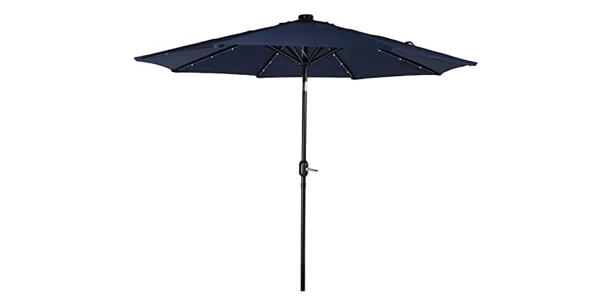 Sunnydaze Navy Blue 9' Patio Umbrella with Solar LED Lights