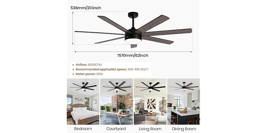 SODSEA 62" 7 Blade Outdoor Ceiling Fan