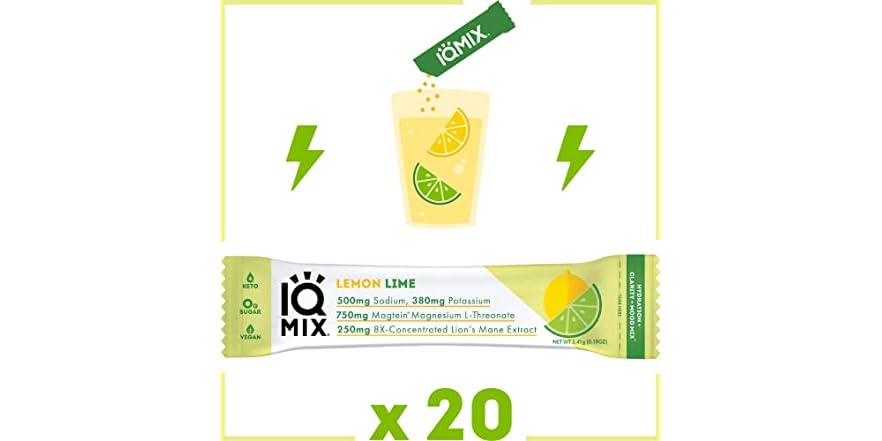 IQMIX Sugar Free Electrolytes Packets Lemon Lime, 20 Ct