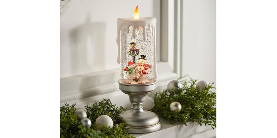 12" Illuminated Glitter Candle w/Inside Scene