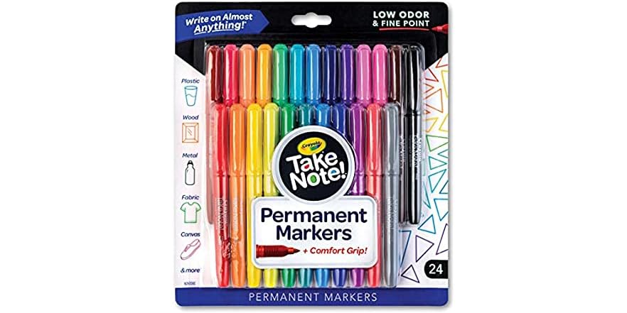 Crayola Take Note Fine Point Permanent Markers, 24 Count
