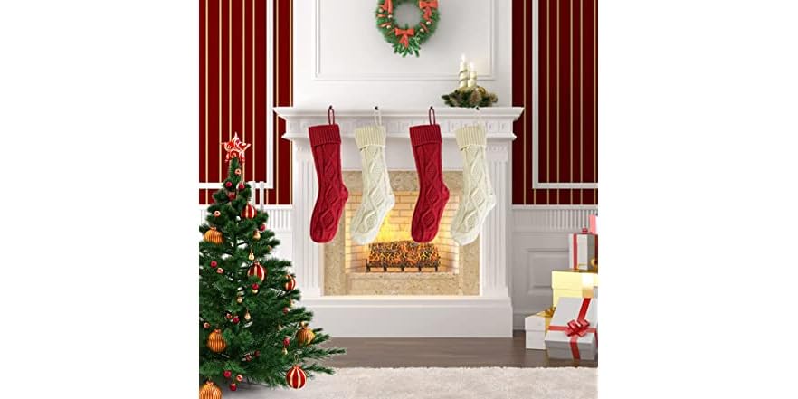 Maraawa Cable Knit Christmas Stockings, 4-Pack