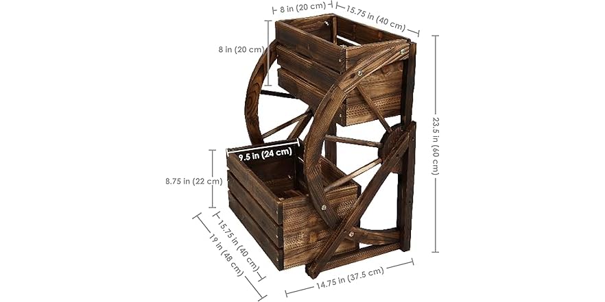 Sunnydaze Wagon Wheel 2-Tier Rustic Wood Plant Stand