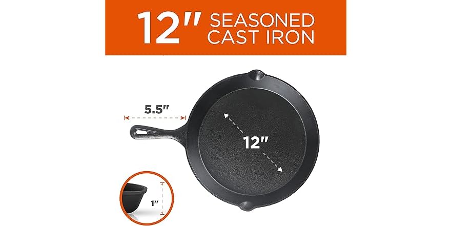 Commercial CHEF 3-Piece Cast Iron Skillet Set