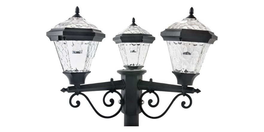 3-Head Solar Post Lamp, Black