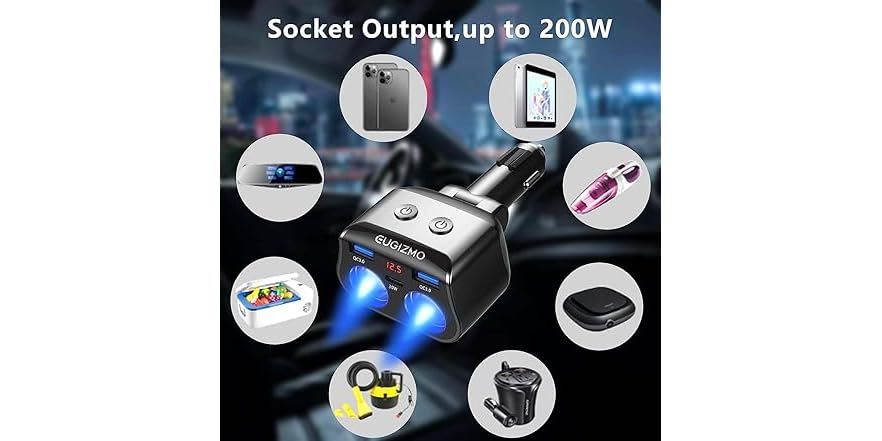 200W Dual Car Charger Adapter